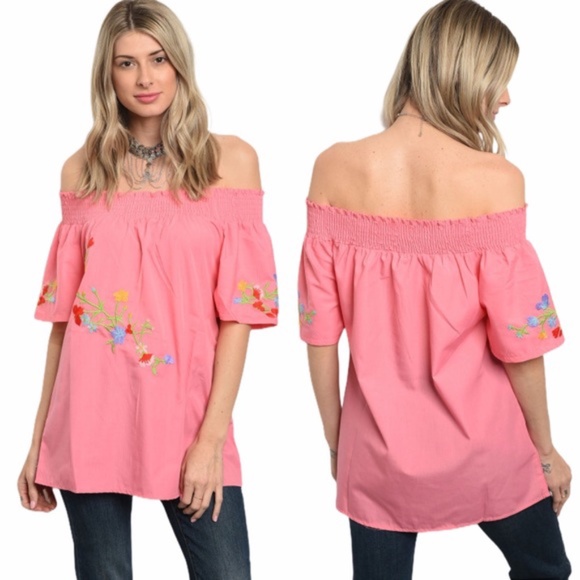 Tops | S M L Pink Off The Shoulder Top Floral Top Nwt | Poshmark
